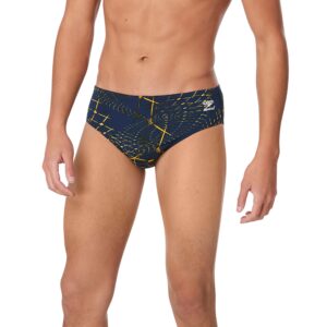 speedo men's standard swimsuit brief endurance+ printed team colors, galactic navy/gold, 38