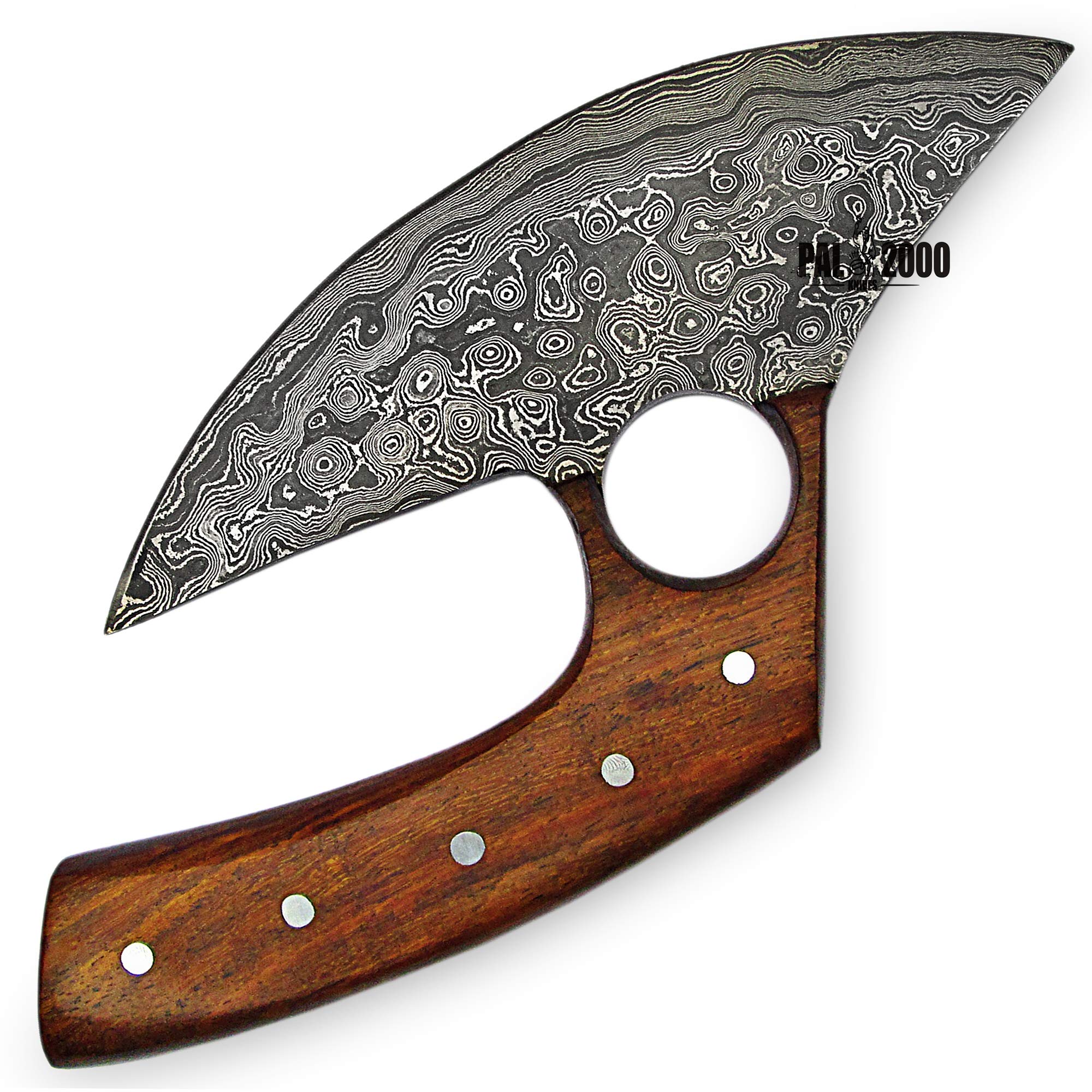 PAL 2000 KNIVES ULU-9881 Handmade Damascus Steel 6 Inch Blade Ulu Knife Rosewood Handle