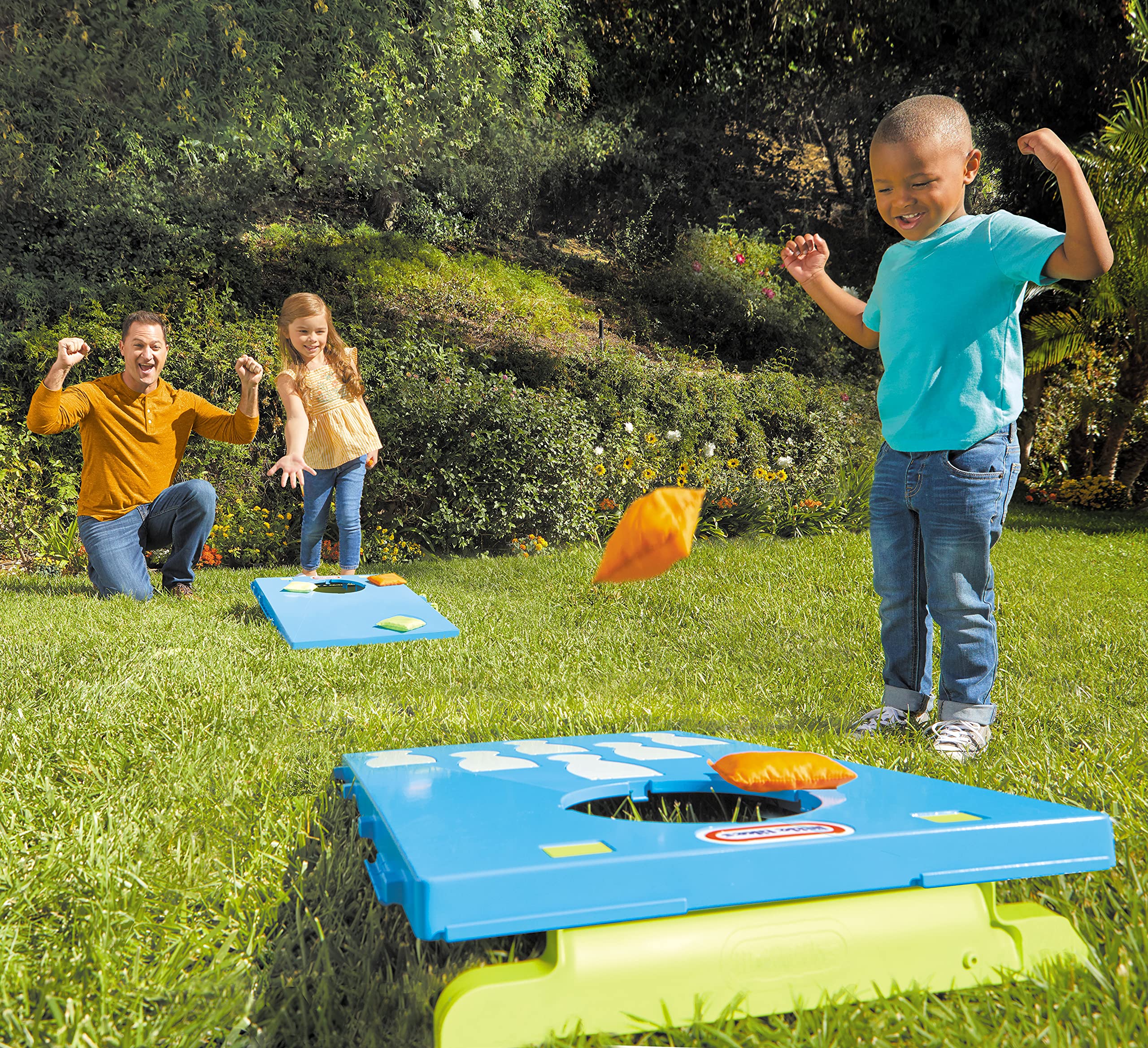 Little Tikes 5-in-1 Cornhole Game Set Indoor Outdoor Toy w Bowling, Tic Tac Toe, Ball Toss, Lawn Darts, 16 Accessories: Bean Bags, Balls, Darts- Gift for Kids & Families, Toy For Boys Girls Ages 2 3 4