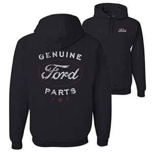 wild bobby vintage distressed genuine ford parts cars and trucks front and back unisex graphic hoodie sweatshirt, black, large