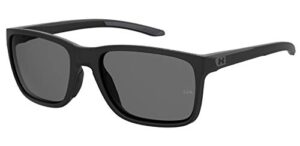 ua hustle rectangular sunglasses, matte black frame w/ polarized gray lenses