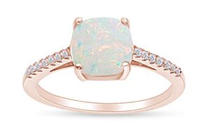 affy 14k rose gold over sterling silver lab created opal and simulated white sapphire solitaire engagement bridal ring jewelry for women birthday