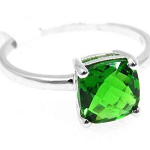 R90808G Classic Style Green Helenite Cushion Cut 8mm (1.6Ct) Sterling Silver Ring (Green, 7)