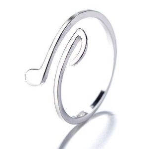 dainty treble clef music note adjustable rings for women girls men boys teen cute music wrap statement stacking toe finger open band ring jewelry birthday gift (silver)