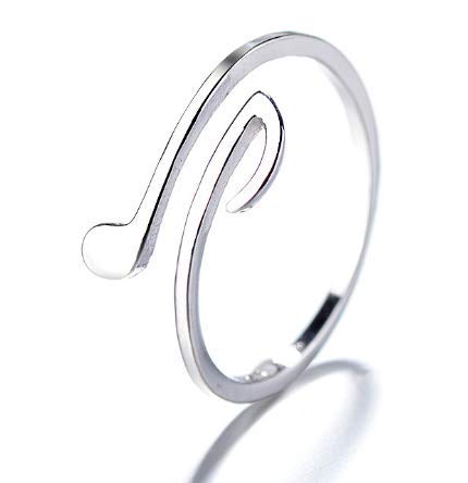 Dainty Treble Clef Music Note Adjustable Rings for Women Girls Men Boys Teen Cute Music Wrap Statement Stacking Toe Finger Open Band Ring Jewelry Birthday Gift (silver)