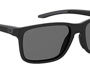 UA Hustle Rectangular Sunglasses, Matte Black Frame w/ Polarized Gray Lenses