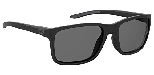 UA Hustle Rectangular Sunglasses, Matte Black Frame w/ Polarized Gray Lenses