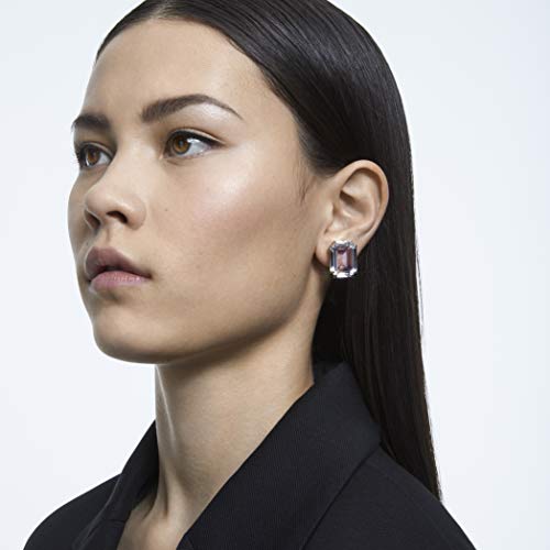 SWAROVSKI Mesmera Clip Earring, Large and Clear Octagon Cut Crystal with a Rhodium Finish Setting, Part of the Swarovski Mesmera Collection