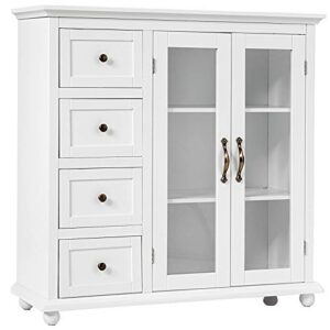 giantex buffet sideboard, wood storage cabinet, console table with 4 drawers, 2-door credenza, living room dining room furniture, buffet server, kitchen pantry cupboard (white)