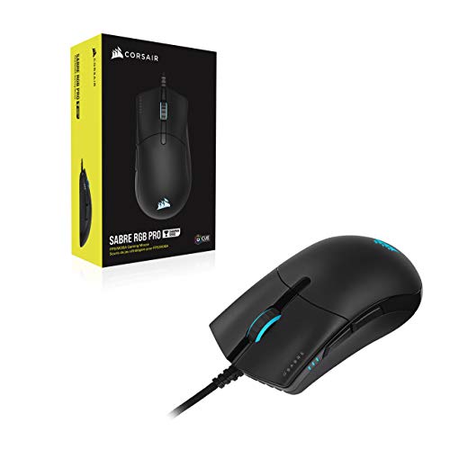 CORSAIR SABRE RGB PRO CHAMPION SERIES FPS/MOBA Gaming Mouse - Ergonomic Shape for Esports and Competitive Play - Ultra-Lightweight 74g - Flexible Paracord Cable,Black