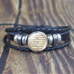 Serenity Prayer Leather Bracelet - Sobriety Gift for Men or Women - AA NA Gift Jewelry - Motivational Inspirational Addiction Recovery Gift - Sponsor or Sponsee Gift