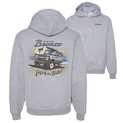 Wild Bobby Classic Vintage Ford Bronco Enjoy The Ride Cars and Trucks Front and Back Unisex Graphic Hoodie Sweatshirt, Heather Grey, X-Large