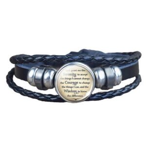 Serenity Prayer Leather Bracelet - Sobriety Gift for Men or Women - AA NA Gift Jewelry - Motivational Inspirational Addiction Recovery Gift - Sponsor or Sponsee Gift