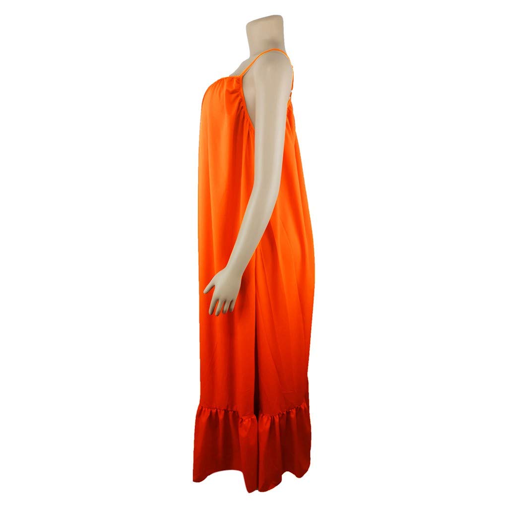 IXnzadn Women Solid Color Long Dresses Sleeveless Off Shoulder Spaghetti Strap Dress Casual Loose Big Swing Maxi Dress Orange,X-Large