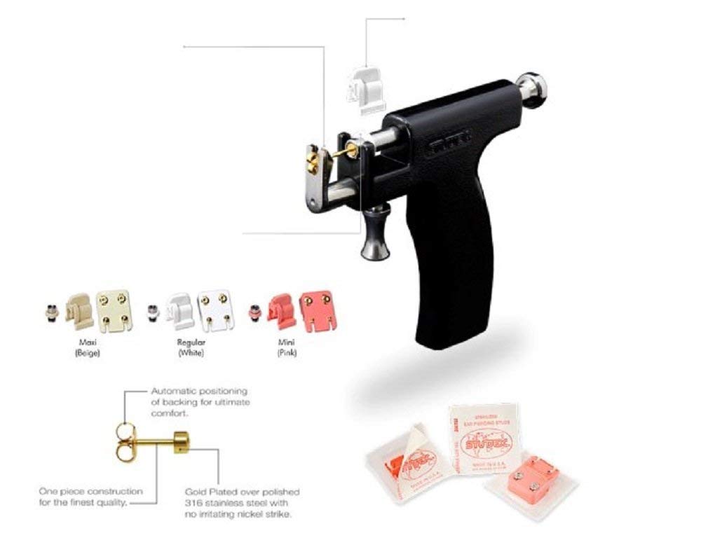 Universal Ear piercing gun kit with 12 pairs gold and silver cartilage earring stud hypoallergenic surgical steel baby earrings for women