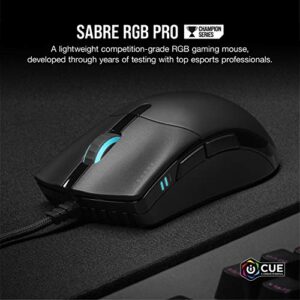 CORSAIR SABRE RGB PRO CHAMPION SERIES FPS/MOBA Gaming Mouse - Ergonomic Shape for Esports and Competitive Play - Ultra-Lightweight 74g - Flexible Paracord Cable,Black