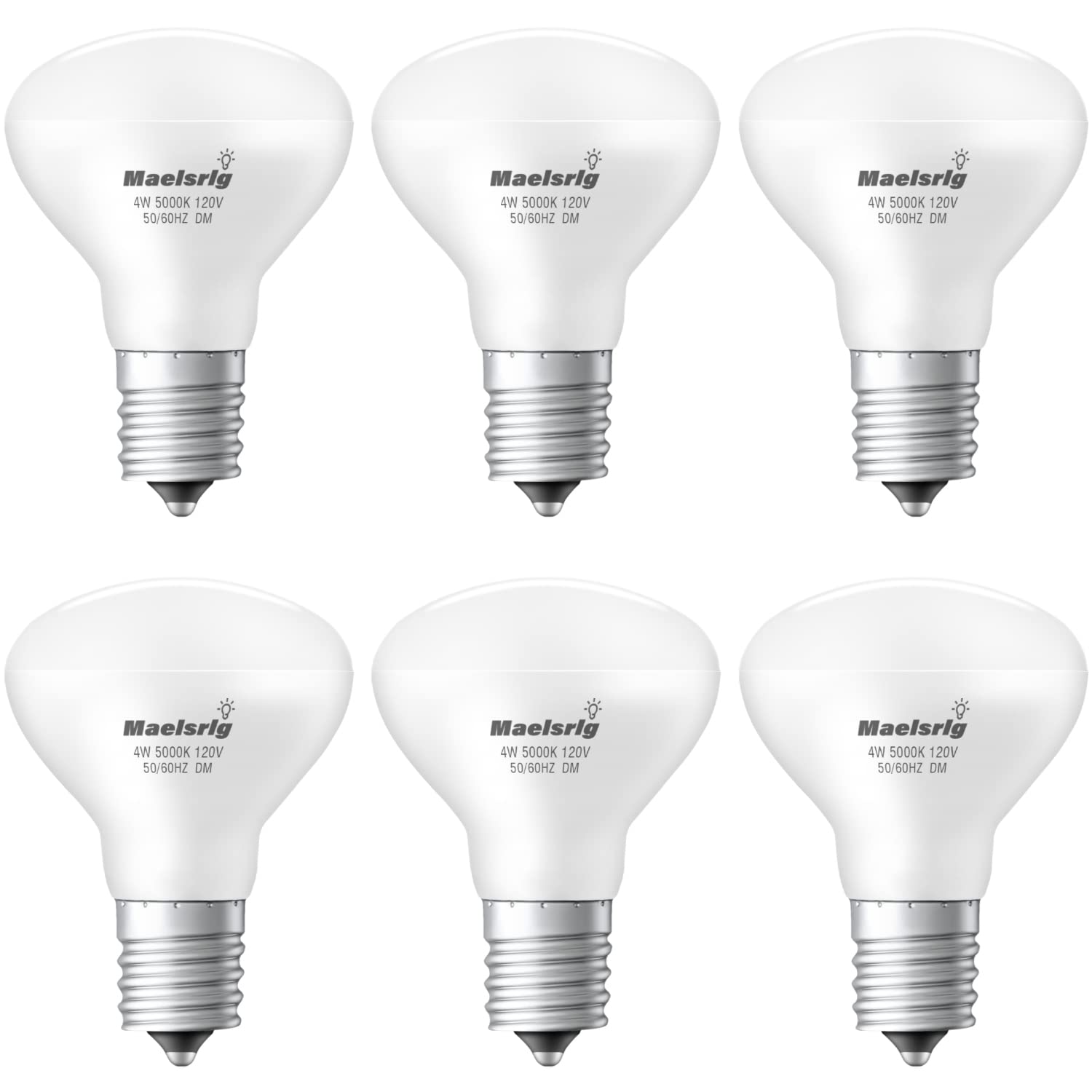 Maelsrlg E17 R14 LED Bulb, 4W (40W Equivalent) Mini Reflector Floodlight Light Bulb, E17 Intermediate Base, Daylight White 5000K, 400 Lumens, Dimmable, Pack of 6