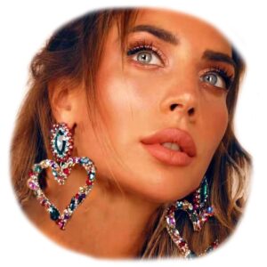 xerling large heart rhinestone crystal dangle earrings statement drop earrings for women girls brides love heart stud earrings (colorful)