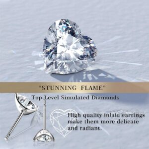 "STUNNING FLAME" 18K White Gold Plated 925 Sterling Silver Cubic Zirconia Heart Shape Cut Stud Earrings | CZ Studs for Women（Heart ，7）