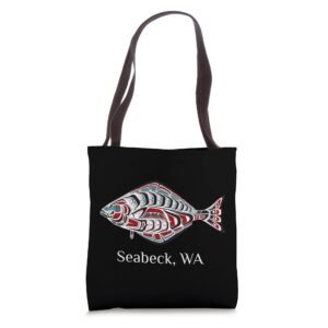 seabeck washington pnw art native american halibut tribal tote bag