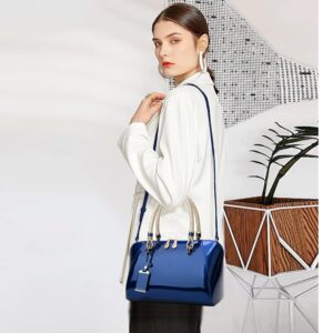 ZiMing Glossy Patent Leather Handbags for Women Top Handle Purse Satchel Bag Stylish Handbag Medium Tote Bags Shoulder Bag Evening Bag-Blue