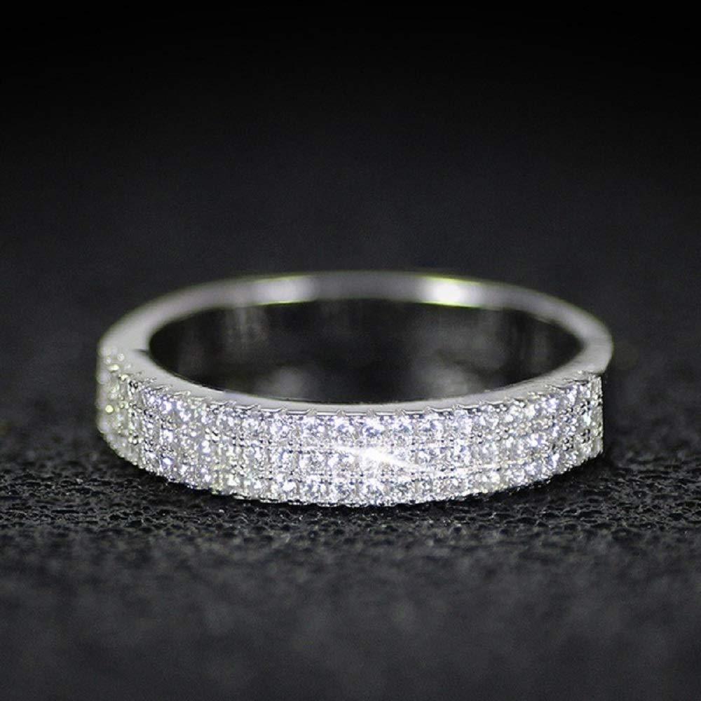 XINQI Platinum or Gold Plated 3-Row Round-Cut Pave Band Ring Zirconia Engagement Wedding Bands Wedding Ring for Women Anniversary Eternity Band Width Rings CZ Engagement Bridal Ring (9)