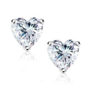 "stunning flame" 18k white gold plated 925 sterling silver cubic zirconia heart shape cut stud earrings | cz studs for women（heart ，7）