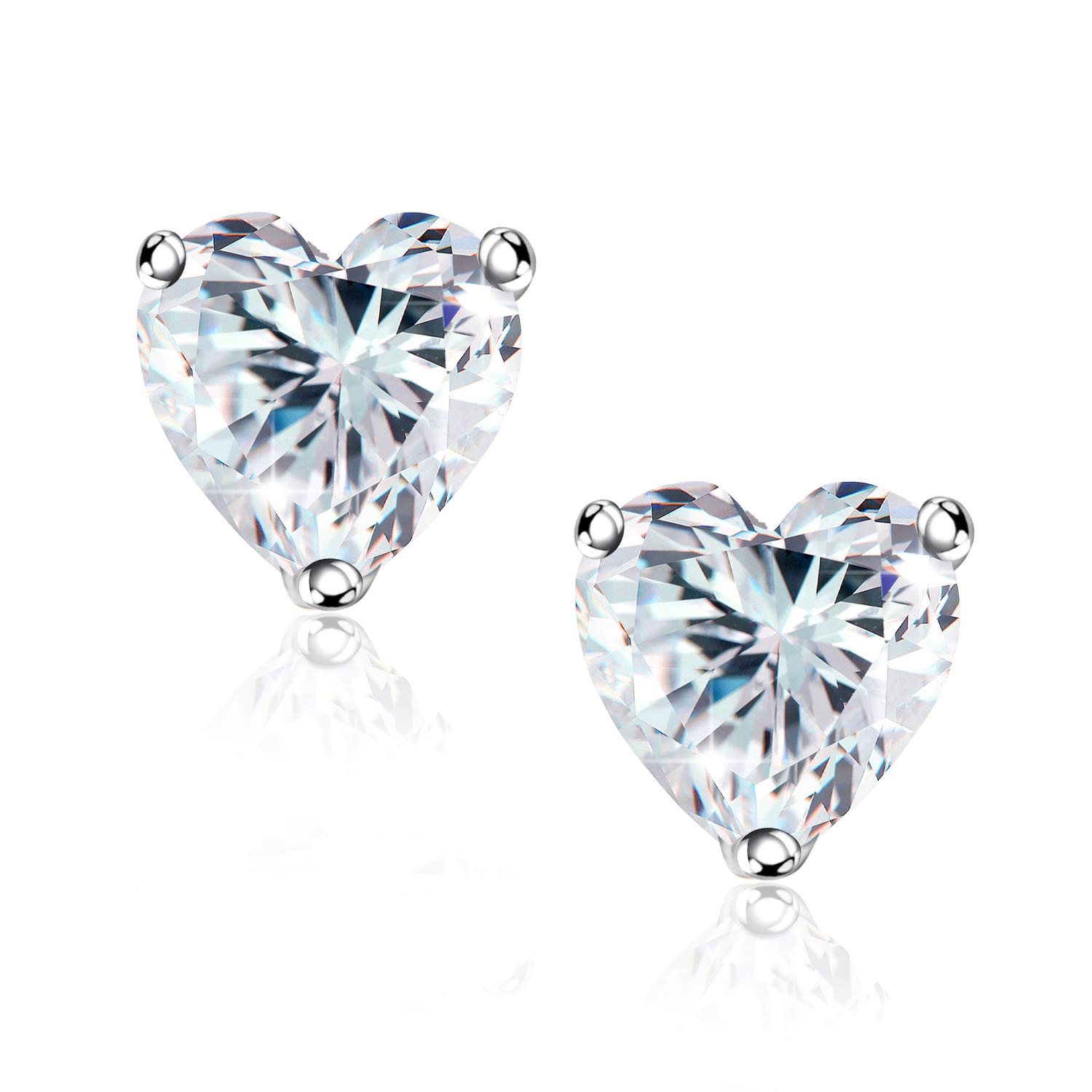 "STUNNING FLAME" 18K White Gold Plated 925 Sterling Silver Cubic Zirconia Heart Shape Cut Stud Earrings | CZ Studs for Women（Heart ，7）