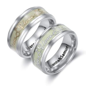 ashleymade personalized couples rings set for him and her promise rings for couples engraving luminous ring stainless steel engagement rings for couples valentines day (couples rings set -2)