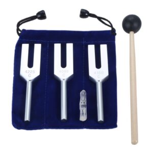 angel tuning forks set - 4096 hz, 4160 hz, 4225 hz for sound healing, musical instrument, therapy, with silicone hammer and soft storage bag