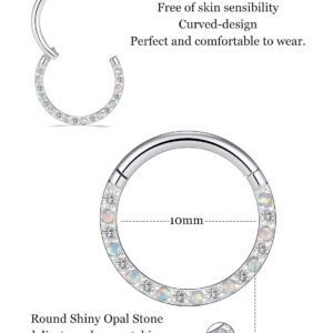 Uzgtvy 16G Opal Hinged Septum Rings Piercing Jewelry Clicker 316L Surgical Stainless Steel Seamless Segment Cartilage Helix Rook Daith Earring Lip Septum Nose Rings Piercing Jewerly Women Men Silver