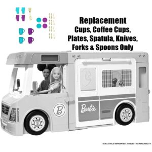 Barbi Replacement Parts for e 3-in-1 DreamCamper Vehicle Playset, GHL93 Replacement Dishes, Purple, Blue, Gray