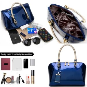 ZiMing Glossy Patent Leather Handbags for Women Top Handle Purse Satchel Bag Stylish Handbag Medium Tote Bags Shoulder Bag Evening Bag-Blue