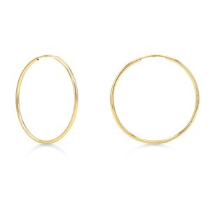 kezef 14k gold hoop earrings for women in real gold - 14 karat gold hoop earrings for girls - 1mm thin solid gold earrings - endless hoops earrings in yellow gold - size 25mm -1 inch