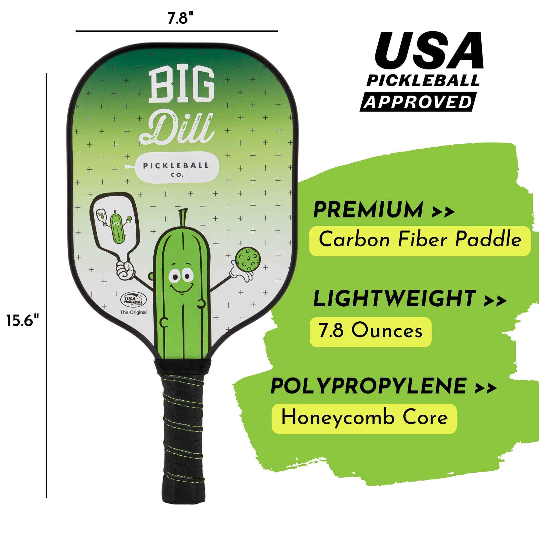 Big Dill Pickleball Original Carbon Fiber Pickleball Paddle | USA Pickleball Approved Paddles | Premium Graphite Pickleball Racket for Beginners to Pro Single Pickle Ball Paddle with Cover …