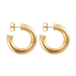 Sheila Fajl Small Chantal Thick Chunky Tube Lightweight Hoop Earrings for Women in Brushed Champagne. 18k Gold and 18k Rose Gold Metal Plated