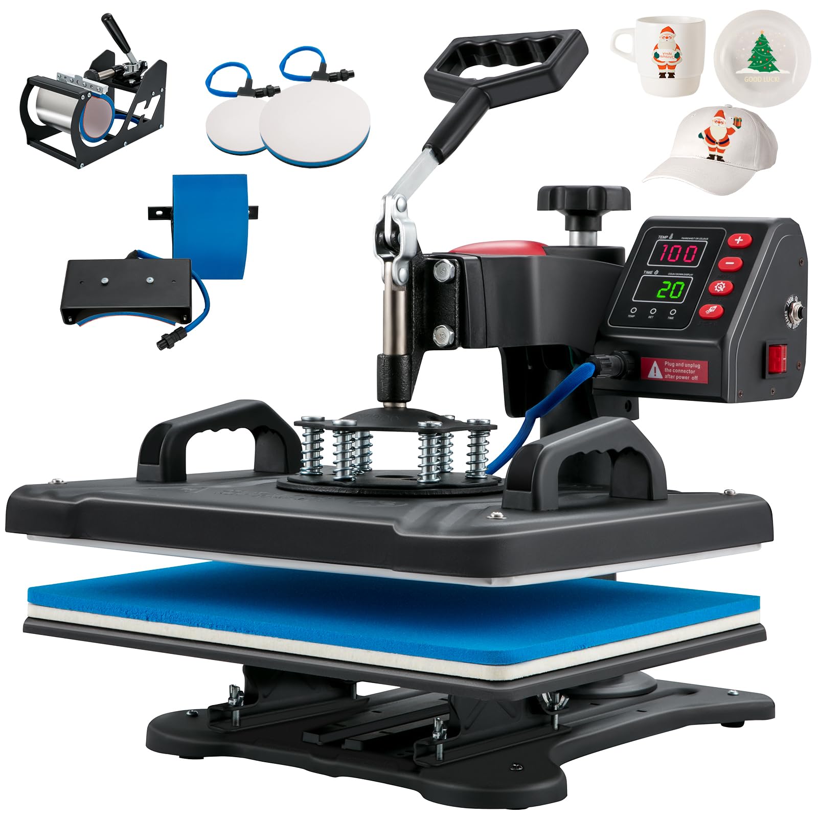 VEVOR Heat Press Machine, 12 x 15 Inch, 5 in 1 Combo Swing Away T-Shirt Sublimation Transfer Printer with Teflon Coated, Mug/Hat/Plate Accessories Included, ETL/FCC Certificated, Black