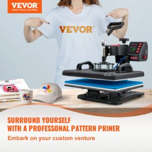 VEVOR Heat Press Machine, 12 x 15 Inch, 5 in 1 Combo Swing Away T-Shirt Sublimation Transfer Printer with Teflon Coated, Mug/Hat/Plate Accessories Included, ETL/FCC Certificated, Black