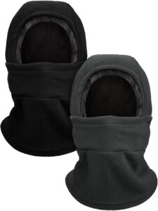 winter balaclava hat fleece full face covering scarf with drawstring (grey, black, 2)