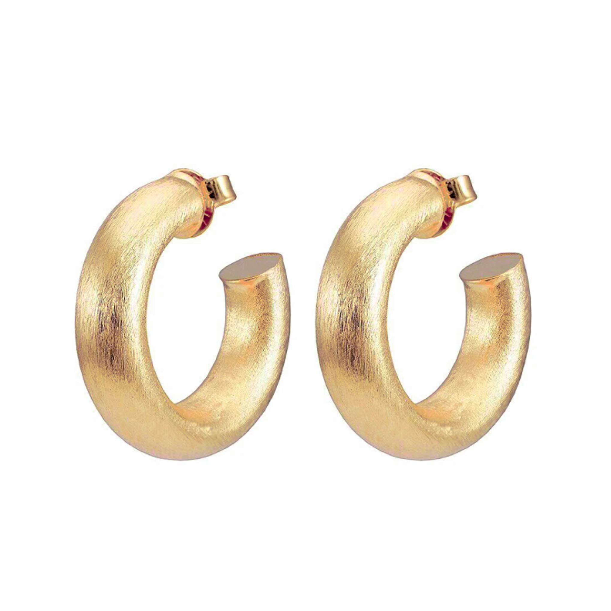 Sheila Fajl Small Chantal Thick Chunky Tube Lightweight Hoop Earrings for Women in Brushed Champagne. 18k Gold and 18k Rose Gold Metal Plated