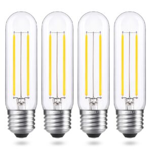 aielit e26 led tubular light bulb 25 watt equivalent, bright white 5000k, 200 lumens, 2w daylight dimmablet10/t30 edison led filament bulbs for chandelier, 4-pack