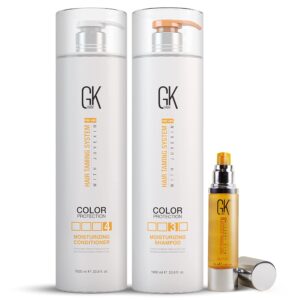 gk hair global keratin moisturizing shampoo & conditioner 1000ml - serum - 100% pure organic argan oil 1.69 fl oz