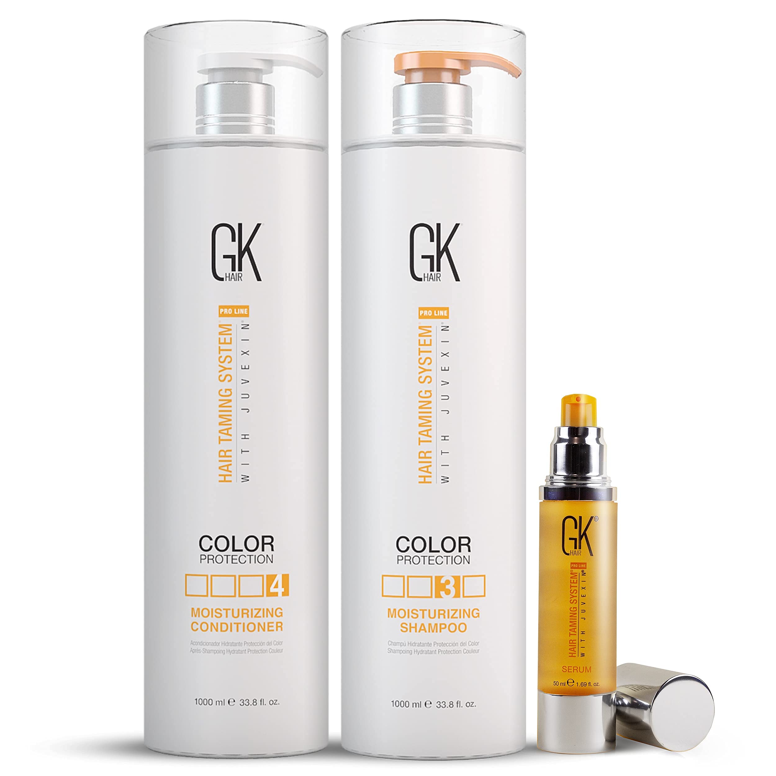 GK HAIR Global Keratin Moisturizing Shampoo & Conditioner 1000ml - Serum - 100% Pure Organic Argan Oil 1.69 Fl Oz