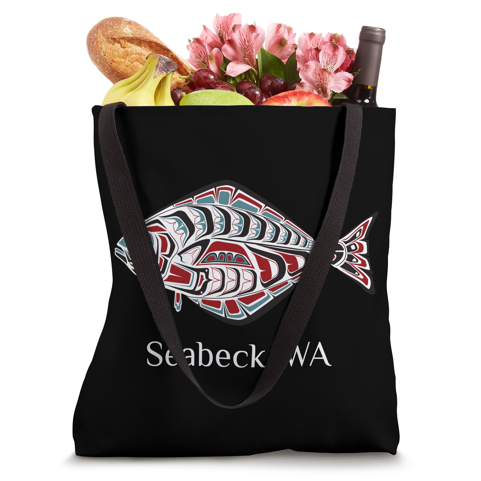 Seabeck Washington PNW Art Native American Halibut Tribal Tote Bag