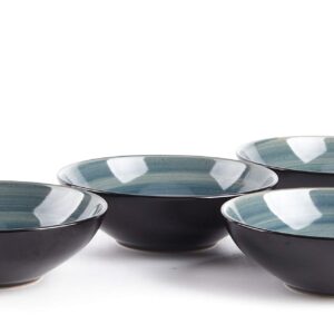 HomeVss, Stoneware Sonoma 16pc Dinnerware Set, Black + Speckled Spin Wash Blue