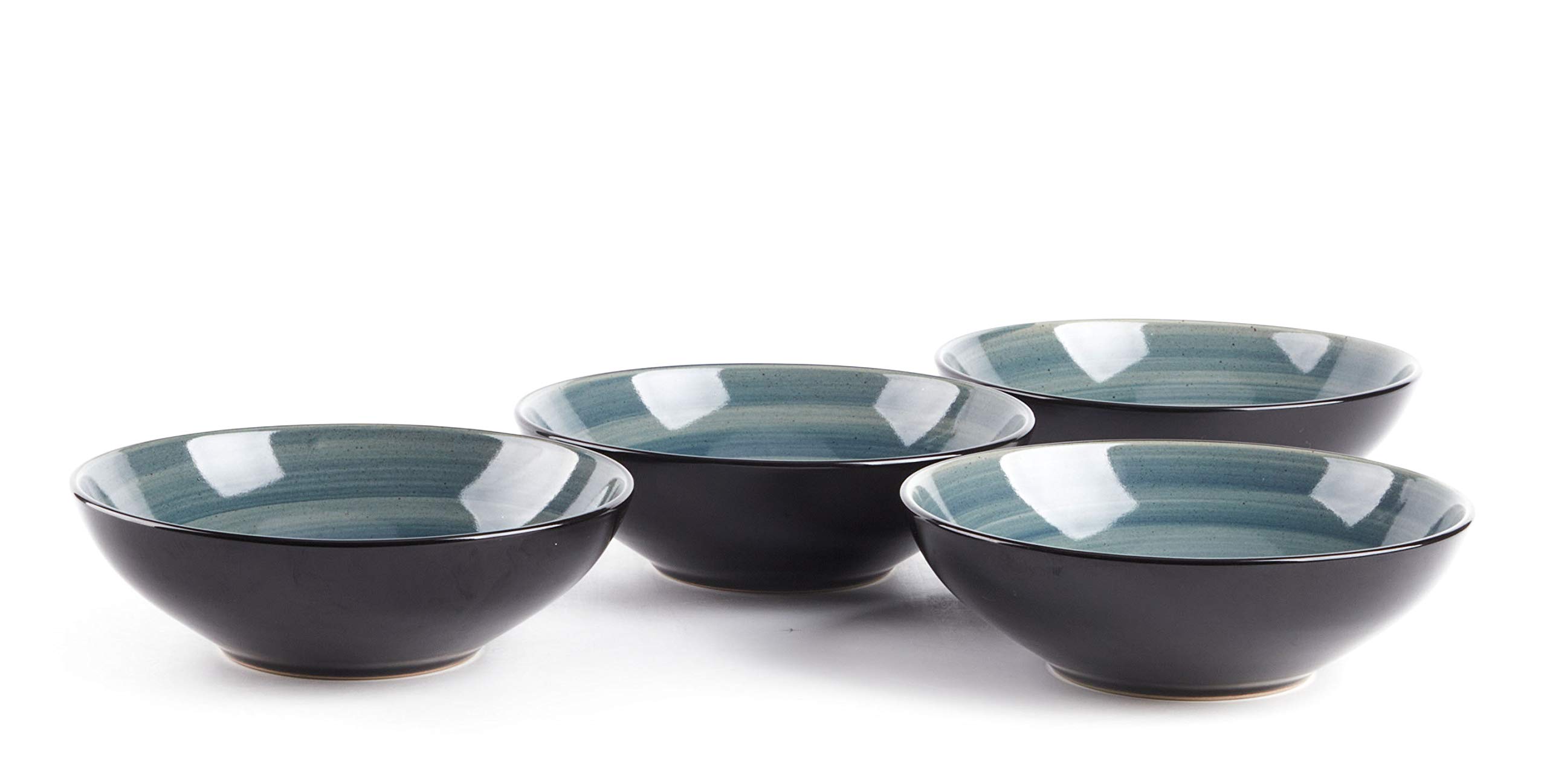 HomeVss, Stoneware Sonoma 16pc Dinnerware Set, Black + Speckled Spin Wash Blue