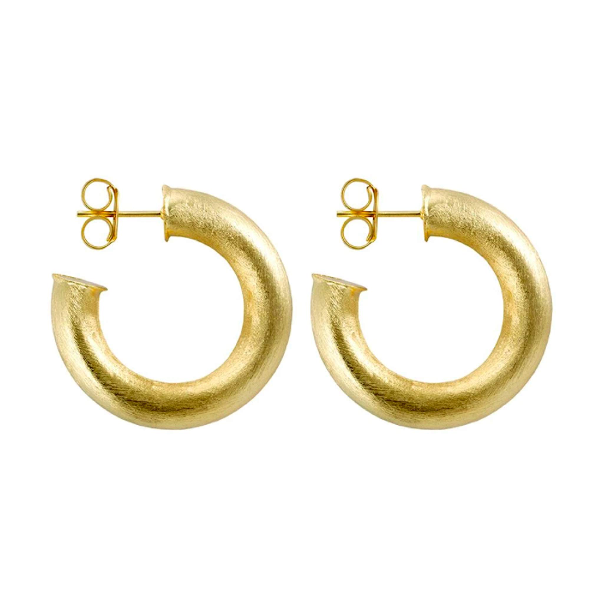 Sheila Fajl Small Chantal Thick Chunky Tube Lightweight Hoop Earrings for Women in Brushed 18k Gold Plated