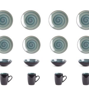 HomeVss, Stoneware Sonoma 16pc Dinnerware Set, Black + Speckled Spin Wash Blue