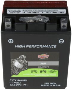 interstate batteries ytx14ah-bs 12v 12ah powersports battery 210cca high-performance agm rechargeable replacement for kawasaki, polaris, yamaha atvs, utvs, snowmobiles, motorcycles (cytx14ah-bs)