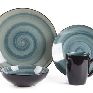 HomeVss, Stoneware Sonoma 16pc Dinnerware Set, Black + Speckled Spin Wash Blue